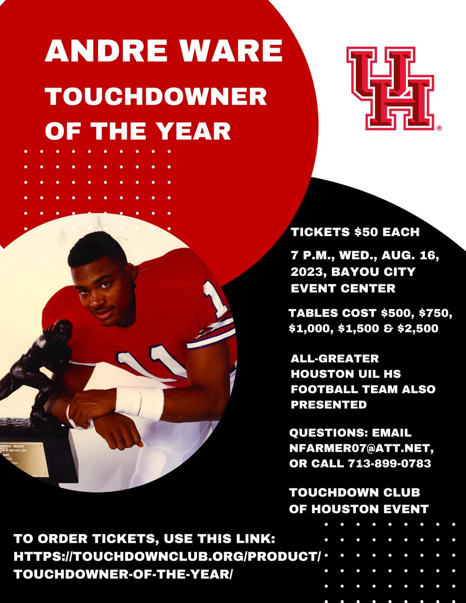 Houston Touchdown Club will name Andre Ware as their Touchdowner of the ...